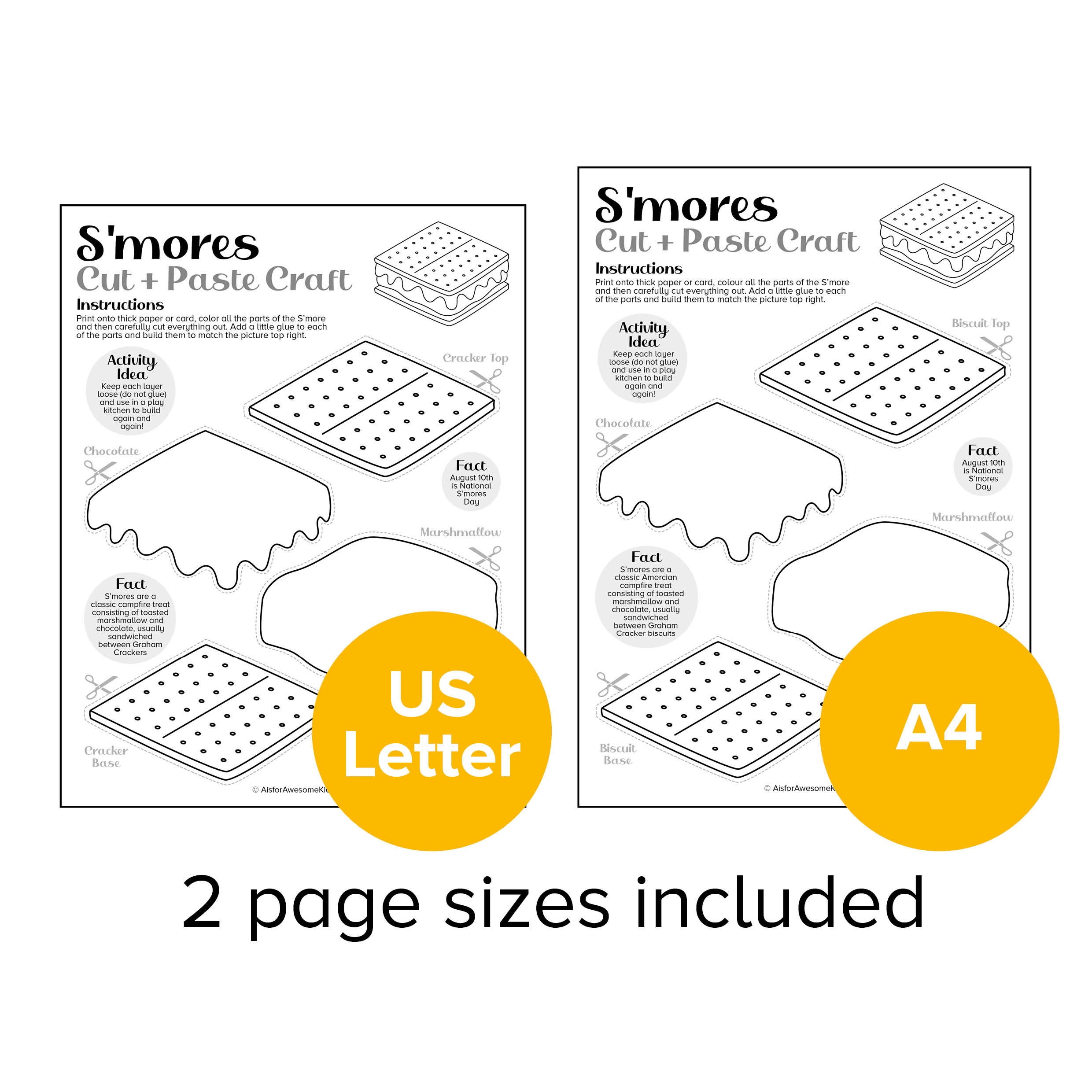 S'mores Cut & Paste Craft Printable, Summer Camping Color and Build Art ...