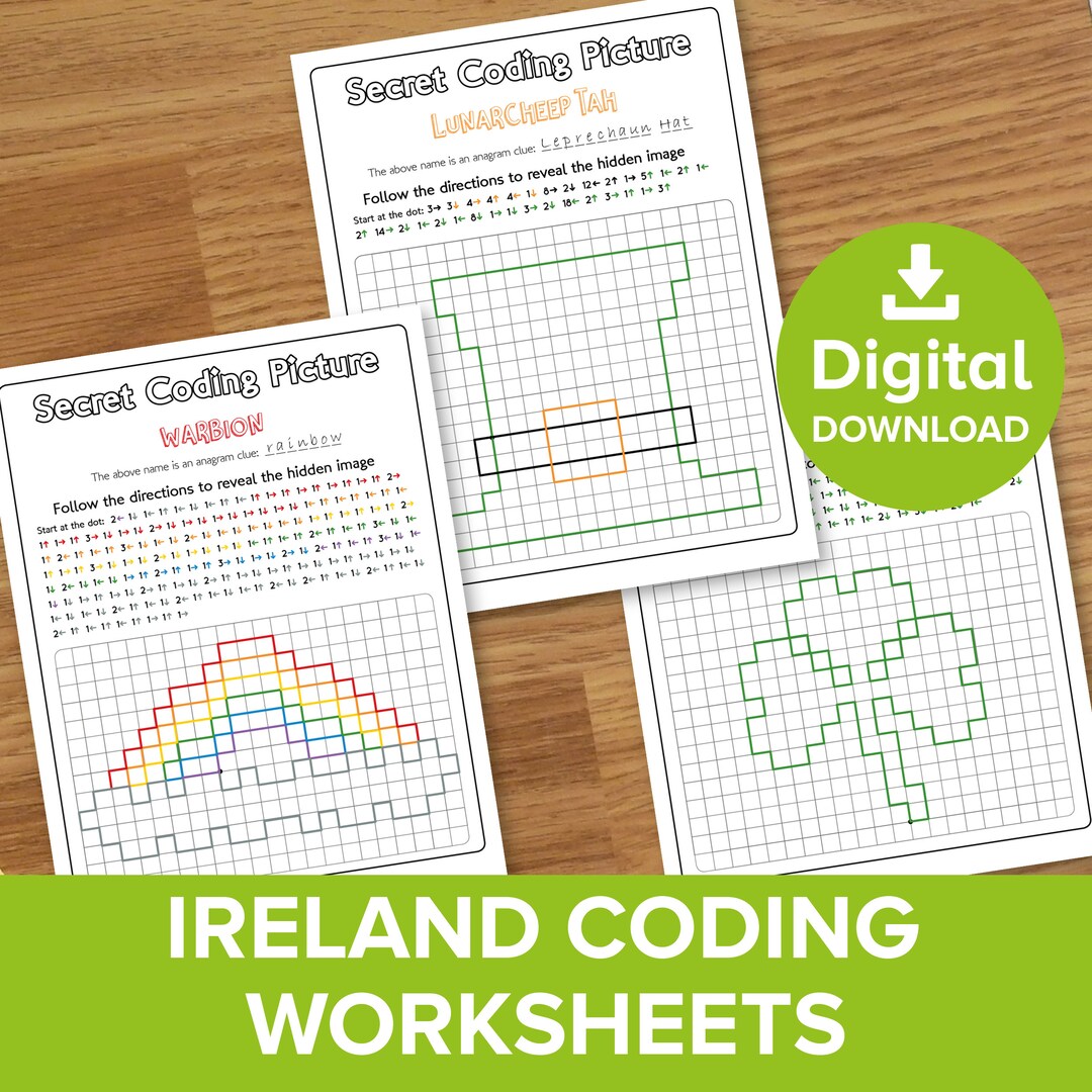 St Patrick's Day Coding Worksheets, Ireland Picture Reveal Irish Pixel ...