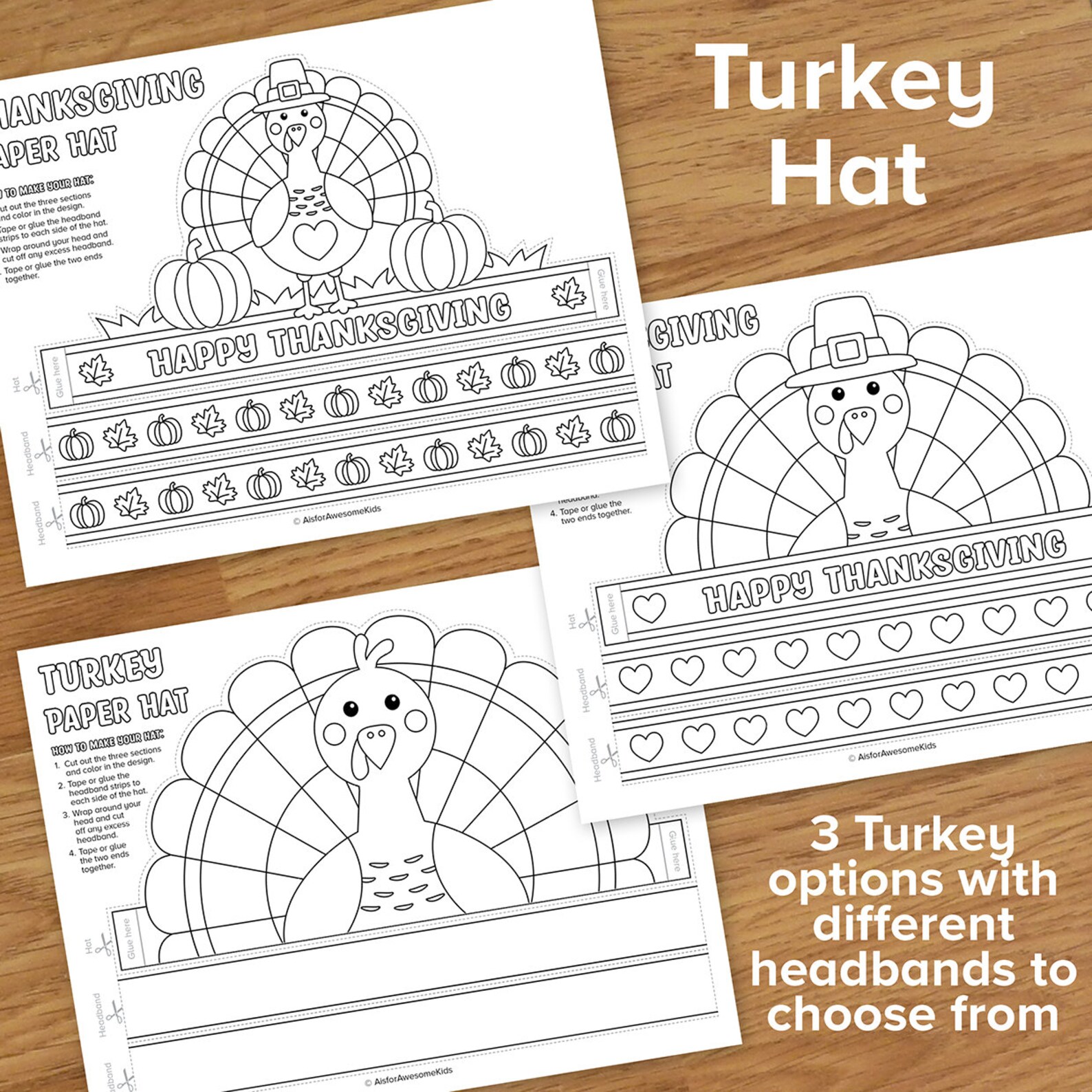 Thanksgiving Paper Hat Craft, Turkey Crown Coloring, Give Thanks ...