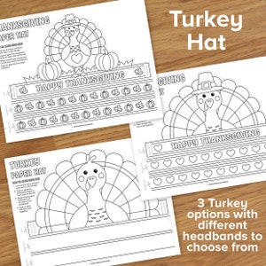 Thanksgiving Paper Hat Craft, Turkey Crown Coloring, Give Thanks ...