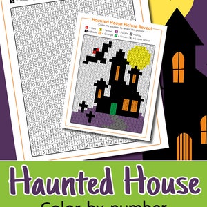 Halloween Color by Number Coding Worksheet, Haunted House Picture ...