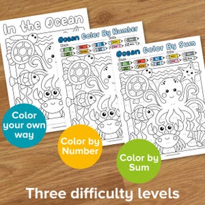Ocean Color by Number Worksheet, Marine Life Picture Reveal, in the Sea ...