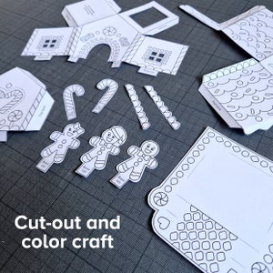 Gingerbread House 3D Craft Project, Christmas Color Build Paper Dolls ...