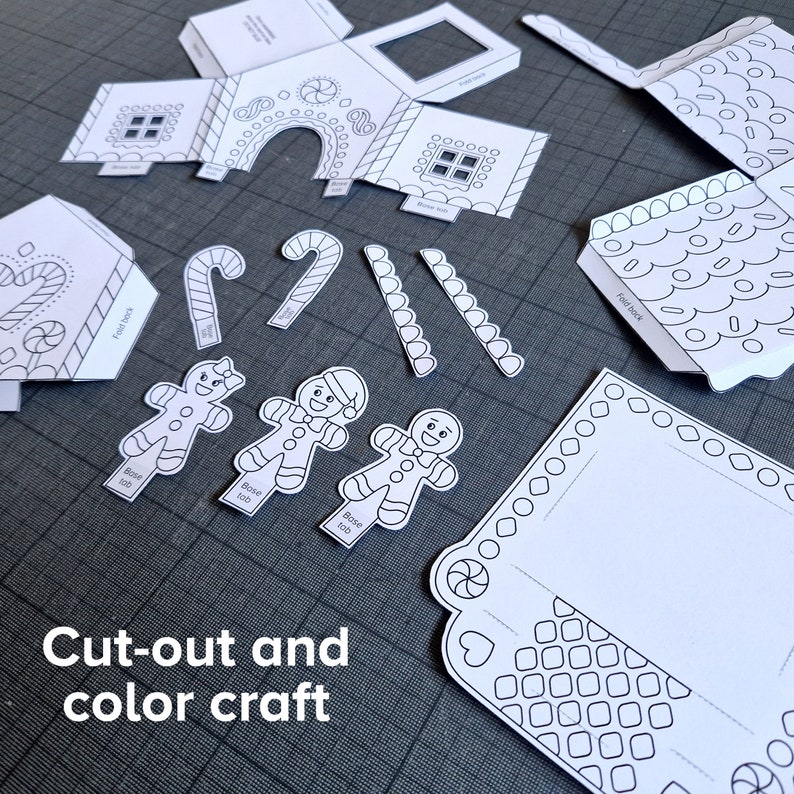 Gingerbread House 3D Craft Project, Christmas Color Build Paper Dolls ...