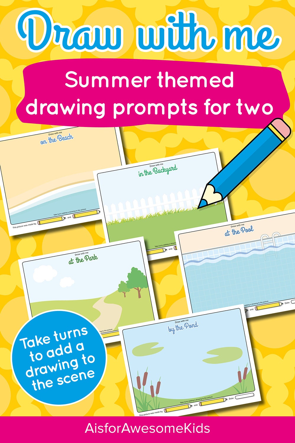 Summer Drawing Prompt Scenes, Kids Doodle Worksheet, Children's Draw ...