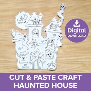 Haunted House Cut & Paste Craft, Build a Halloween Mansion Coloring ...
