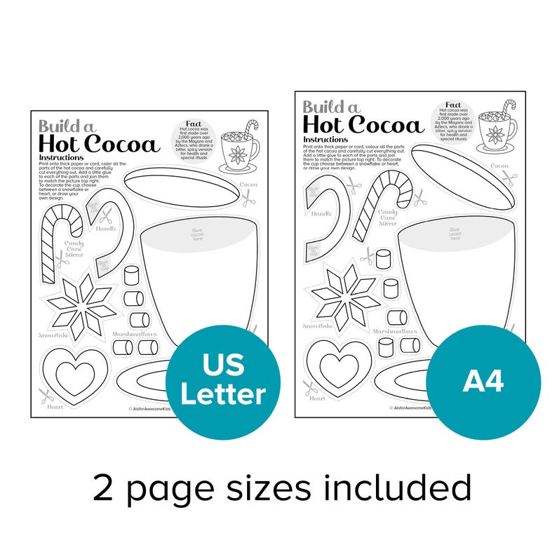 Build a Hot Cocoa Cut & Paste Craft, Christmas Chocolate Drink Coloring ...