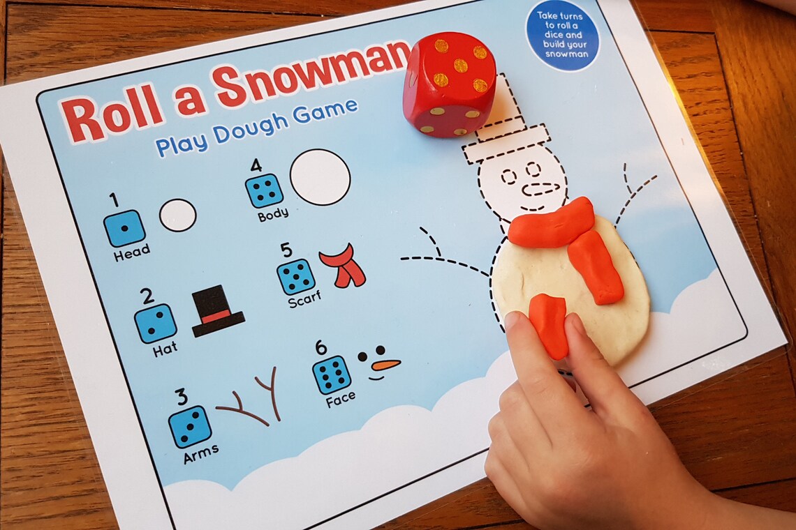 Roll a Snowman Play Dough Mat Game, Kids Christmas Playdoh Dice ...