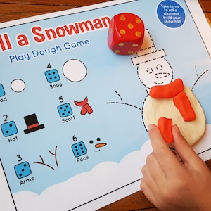 Roll a Snowman Play Dough Mat Game, Kids Christmas Playdoh Dice ...