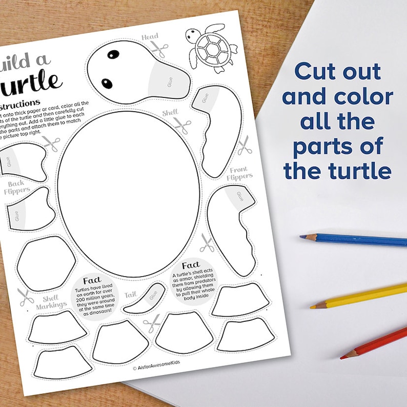 Turtle Cut & Paste Craft Printable, Spring Color and Build Art Kit ...