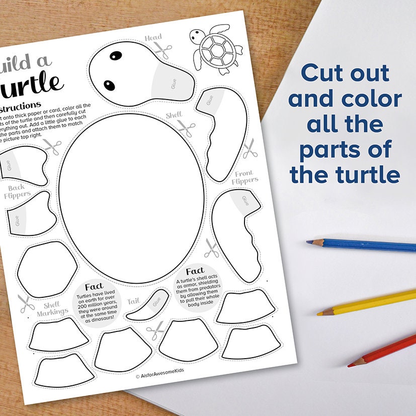 Turtle Cut & Paste Craft Printable, Spring Color and Build Art Kit ...