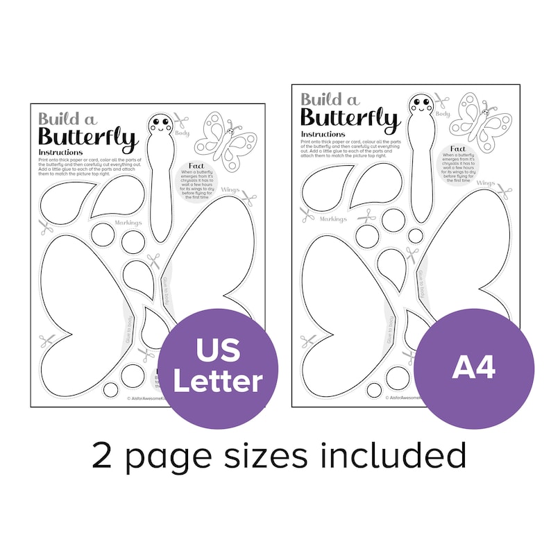 Butterfly Cut & Paste Craft Printable, Spring Bug Color and Build Kit ...