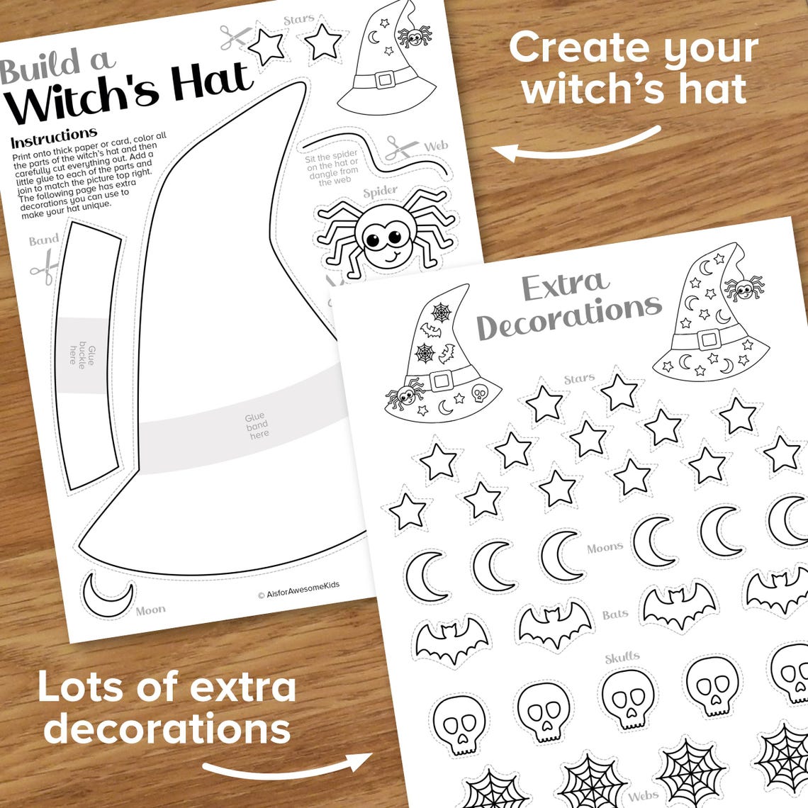 Build a Witch's Hat Cut & Paste Craft, Halloween Party Decoration ...