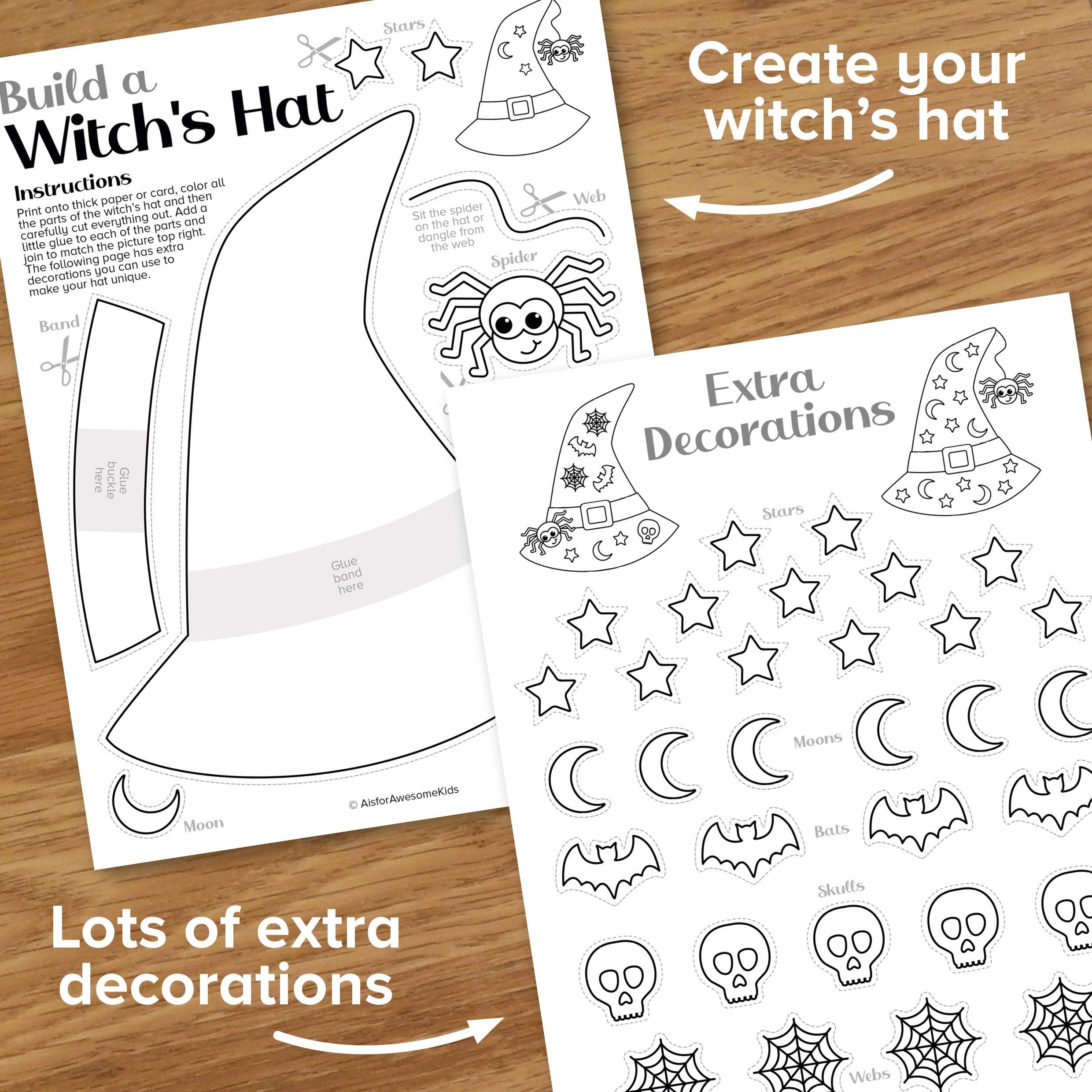 Build a Witch's Hat Cut & Paste Craft, Halloween Party Decoration ...