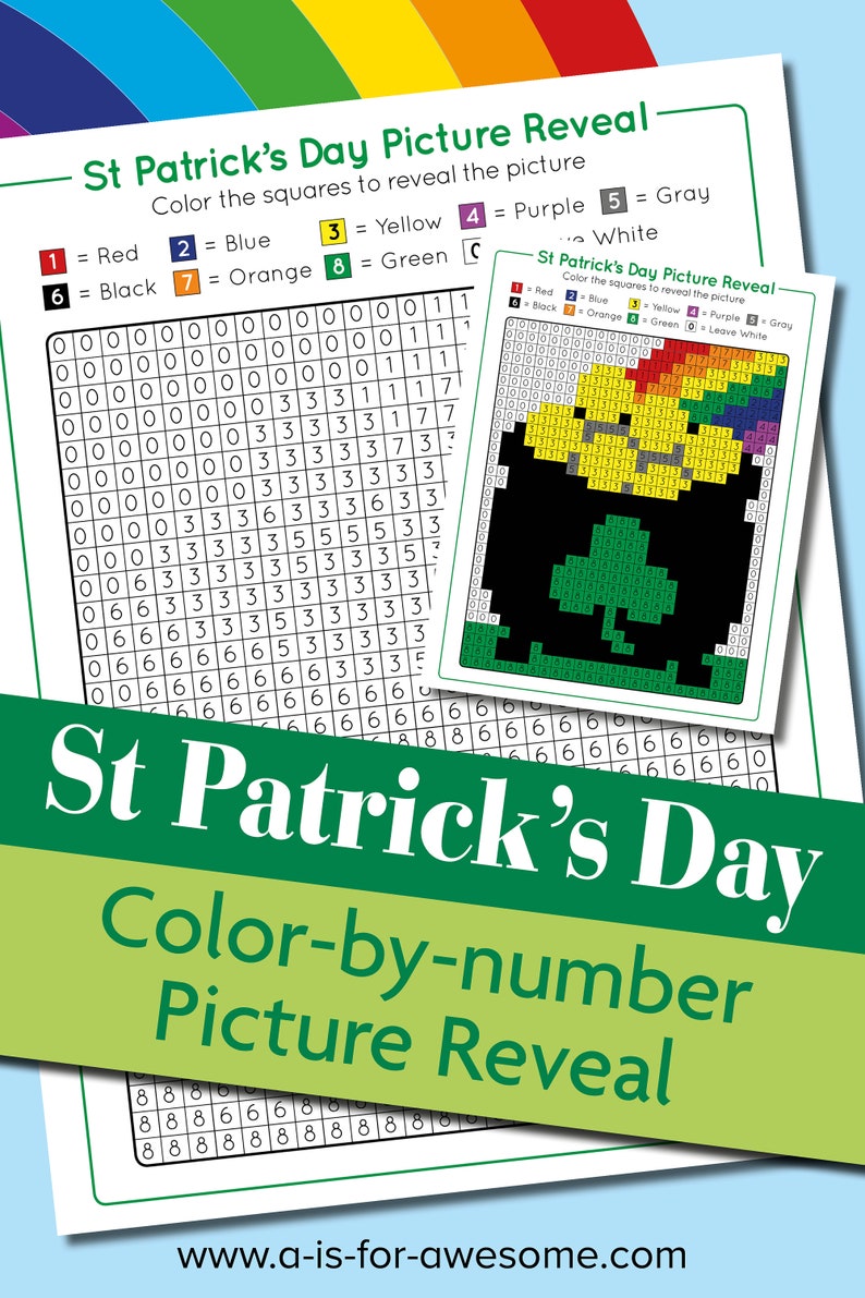 St Patrick's Day Color by Number Coding Worksheets, Pot of Gold Ireland ...