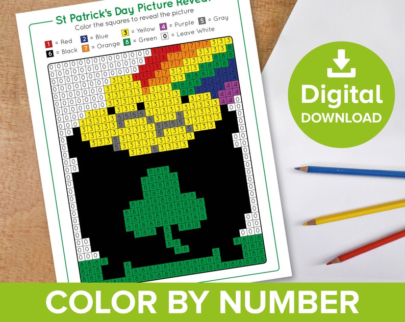St Patrick's Day Color by Number Coding Worksheets Pot of - Etsy