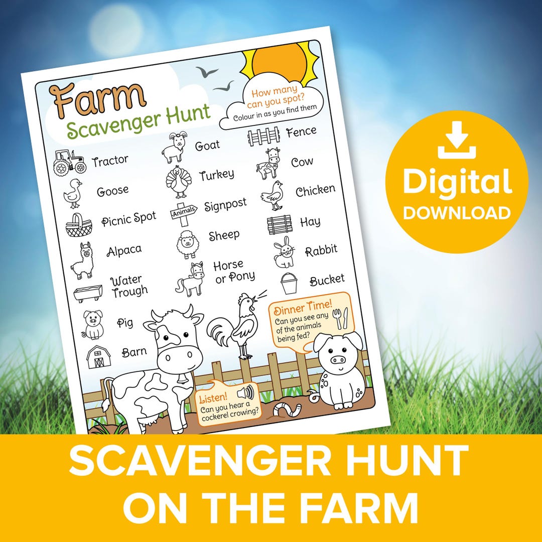 Farm Scavenger Hunt, Kids Animal Park Treasure Hunt, Children Outdoor ...