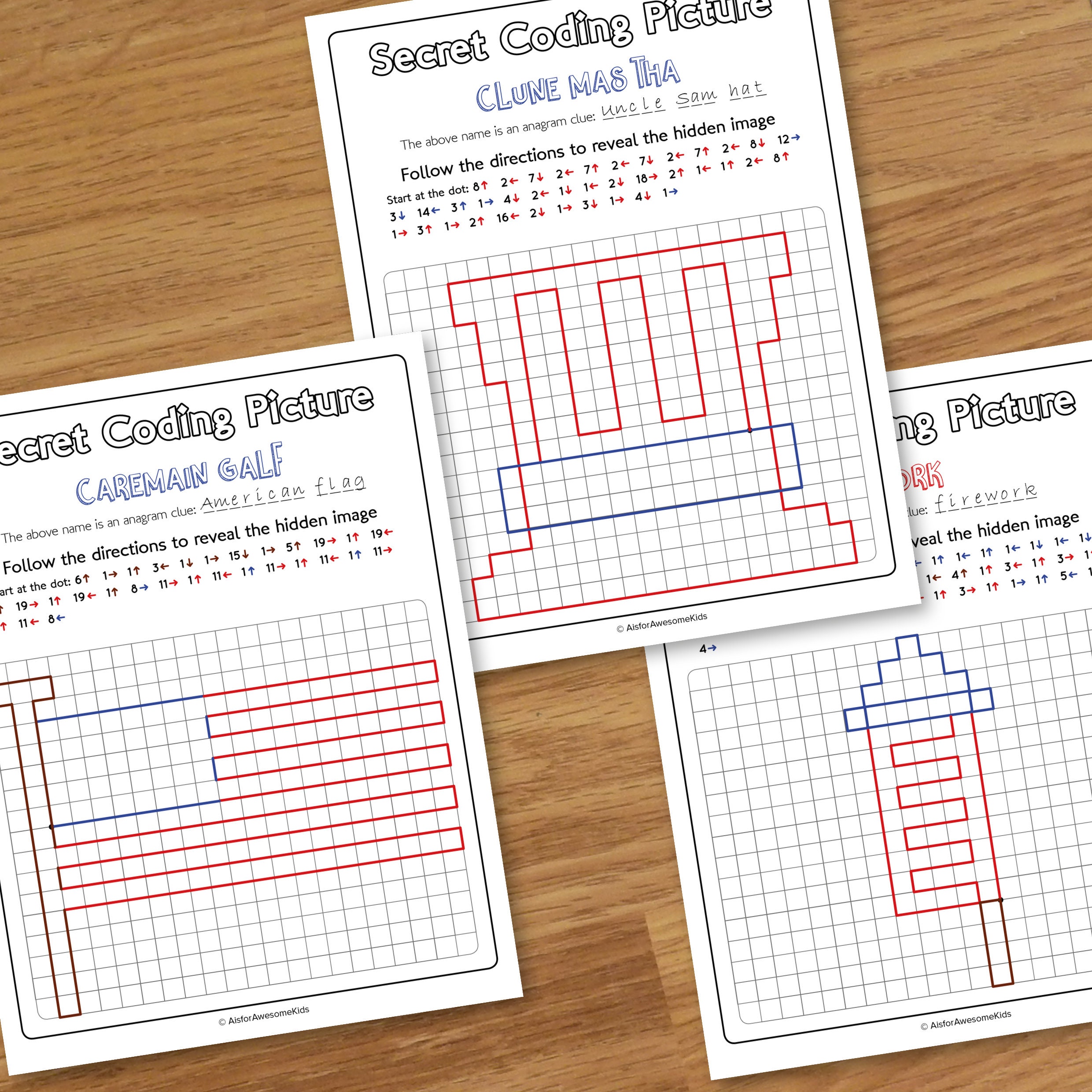 4th July Coding Worksheets, Independence Day Hidden Picture Reveal ...