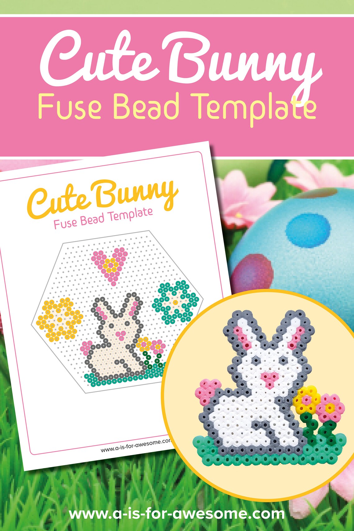 Cute Bunny Fuse Bead Templates, Hama Perler Nabbi Beads Craft Template ...