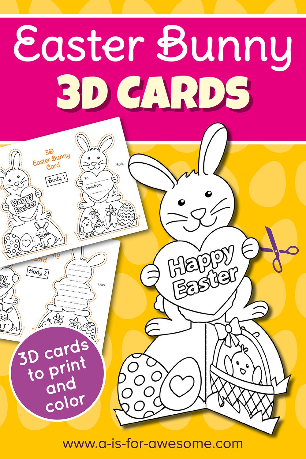 Easter Bunny 3D Greetings Card Craft, Cute Rabbit Cut-out & Color Model ...