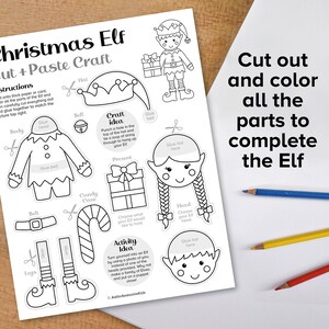 Christmas Elf Cut & Paste Craft, Pixie Xmas Card Color Build Kit, Santa ...