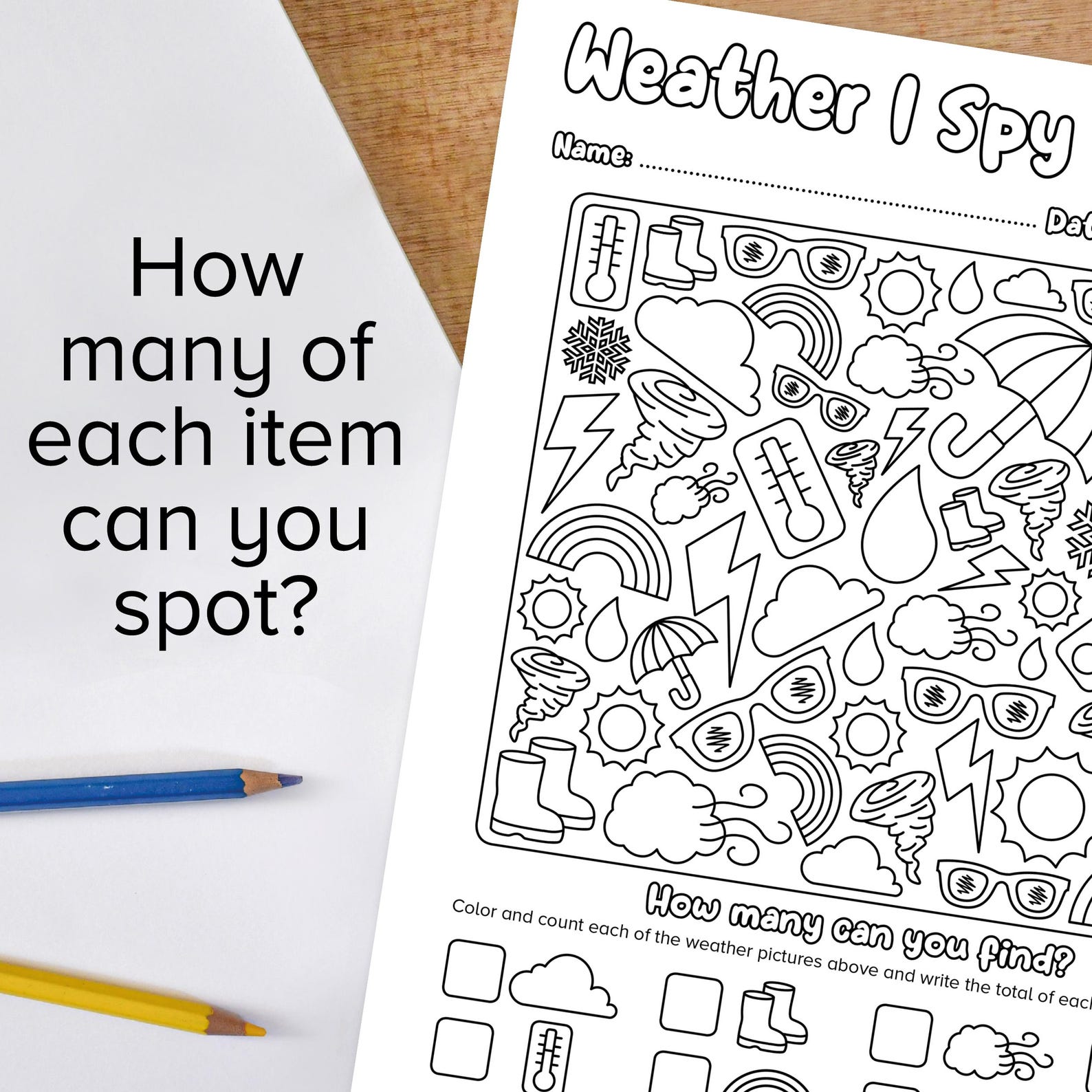 Weather I Spy Worksheet, Spring Eye Spy Color and Count Challenge ...