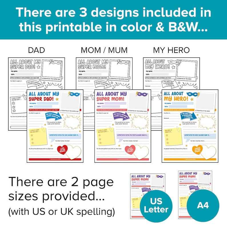 My Hero Worksheet Activity, Super Mum Dad Gift, Father's Mother's Day ...