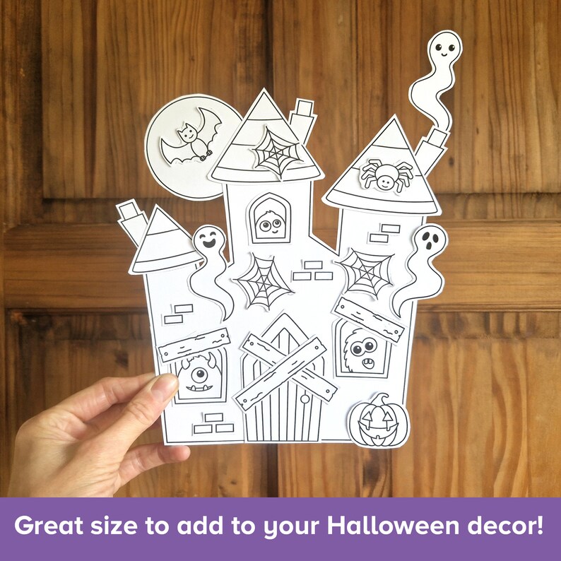 Haunted House Cut & Paste Craft, Build a Halloween Mansion Coloring ...