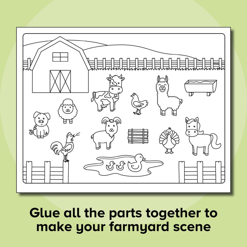 Farmyard Scene Cut & Paste Craft, Animal Park Coloring Page Picture ...