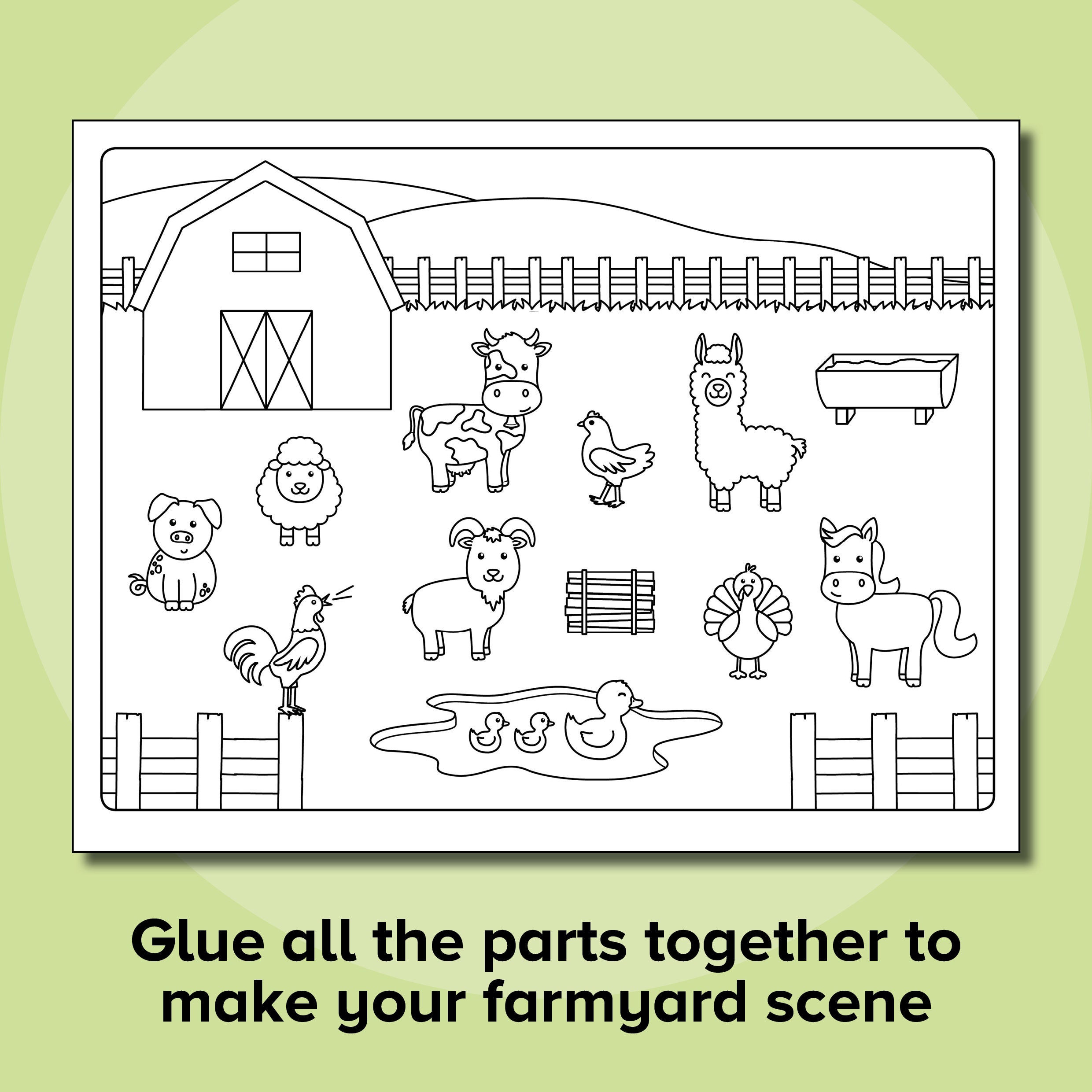 Farmyard Scene Cut & Paste Craft, Animal Park Coloring Page Picture ...