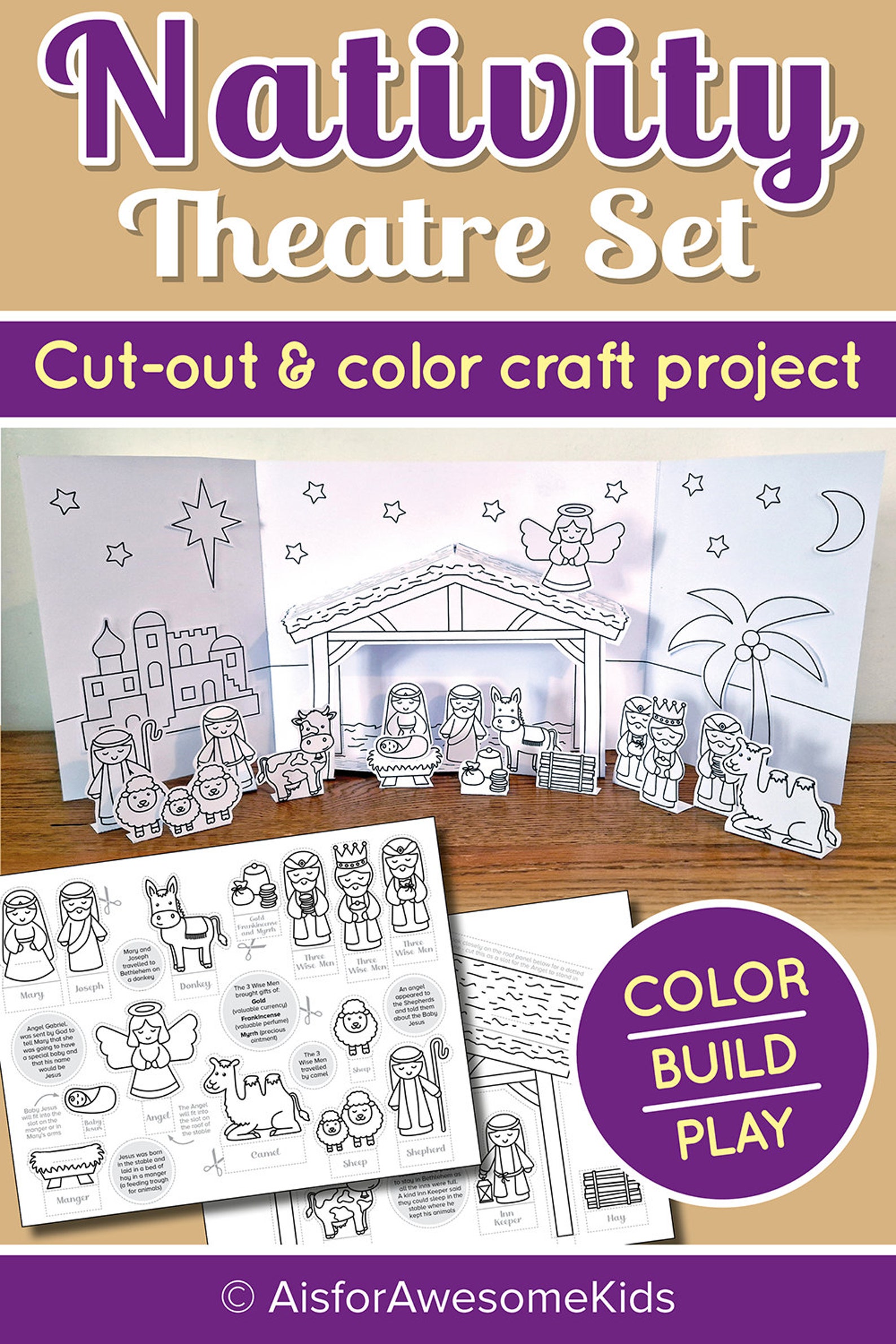Christmas Nativity Theatre Craft, Xmas Story 3D Coloring Scene, Build ...