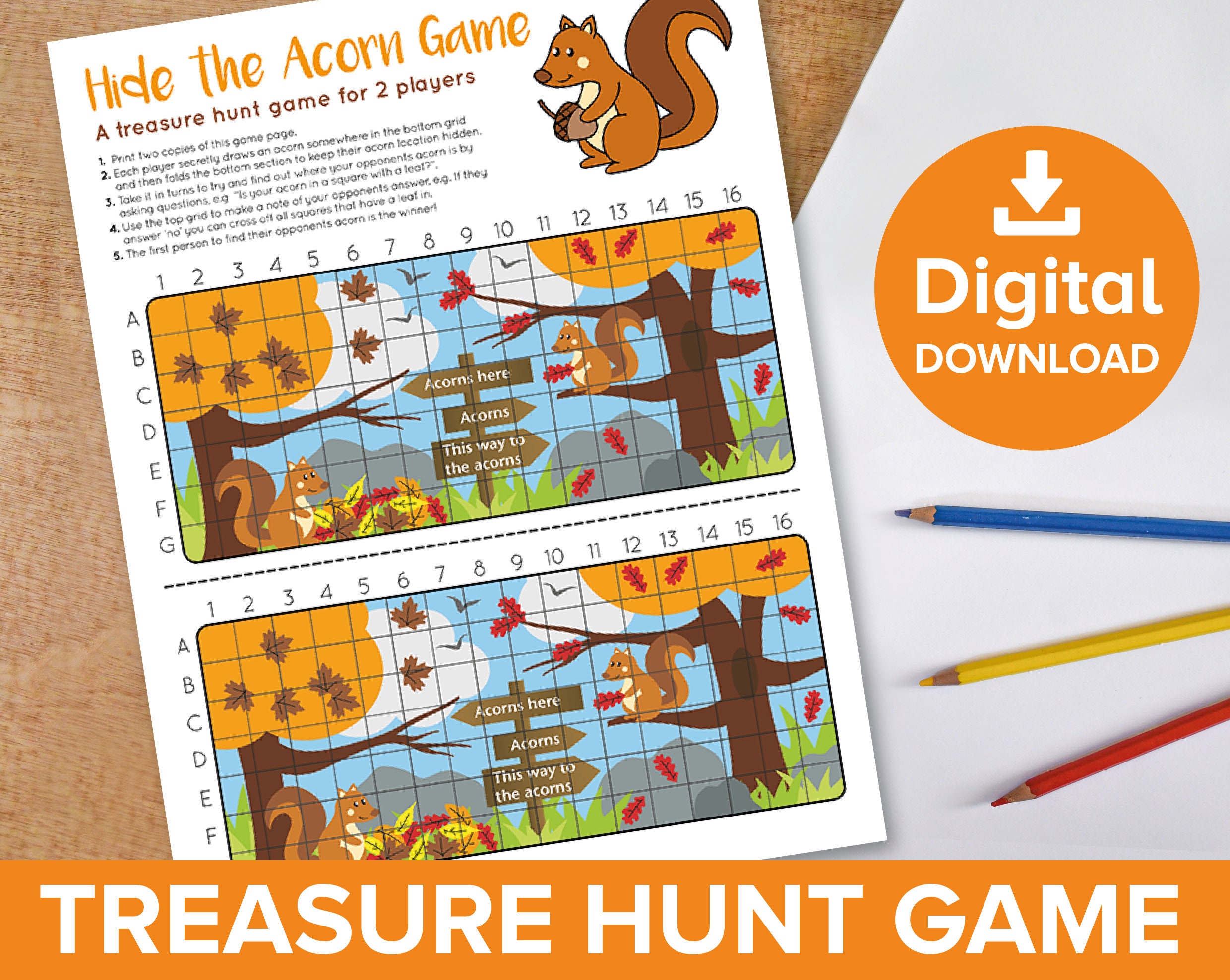 Hide the Acorn Fall Treasure Hunt Game, Kids Autumn 2 Player Paper ...