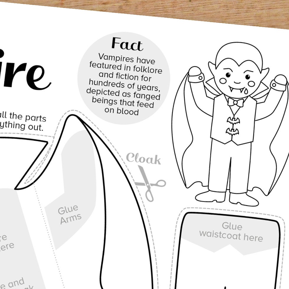 Build a Vampire Cut & Paste Craft, Halloween Paper Doll Model Coloring ...