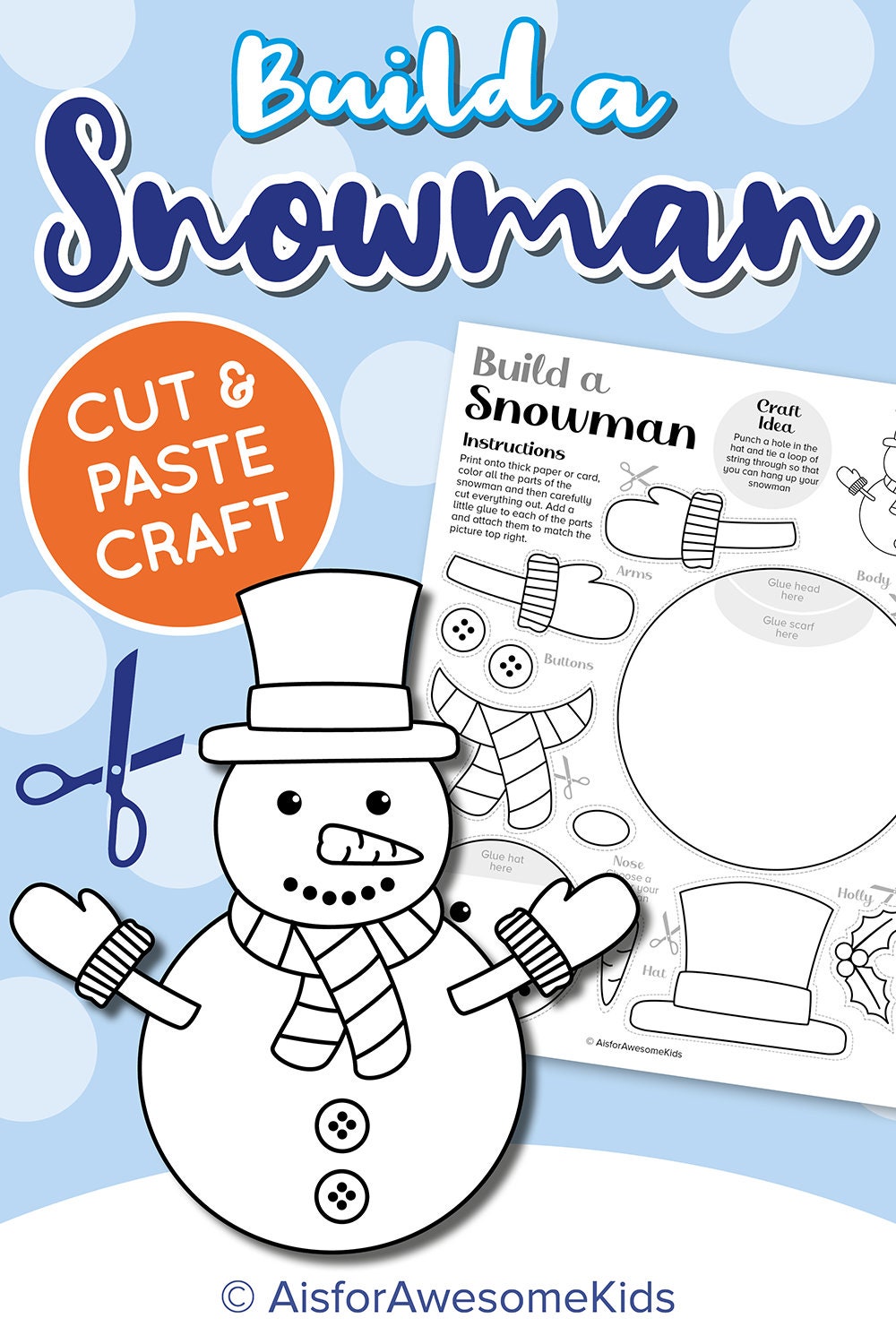 Snowman Cut & Paste Craft, Christmas Color and Build Kit, Paper Doll ...