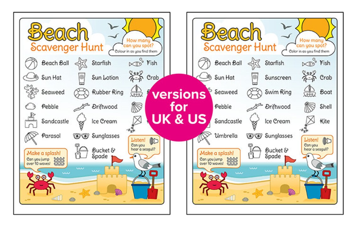 Beach Scavenger Hunt Kids Summer Spot & Color Holiday - Etsy