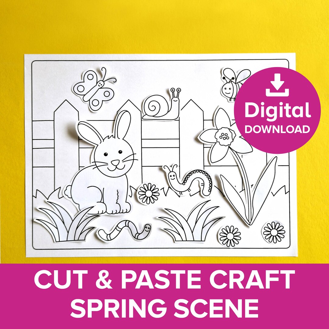 Wildlife Scene Cut & Paste Craft Printable, Spring Garden Coloring ...