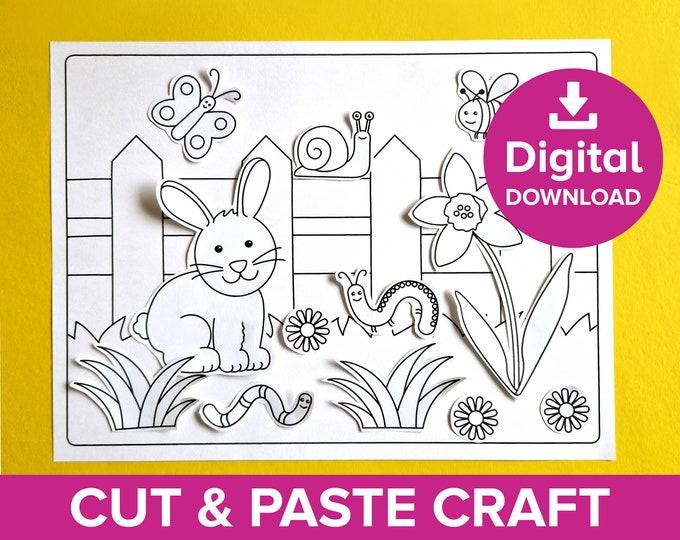 Spring Scene Cut & Paste Craft Printable, Easter Garden Coloring ...