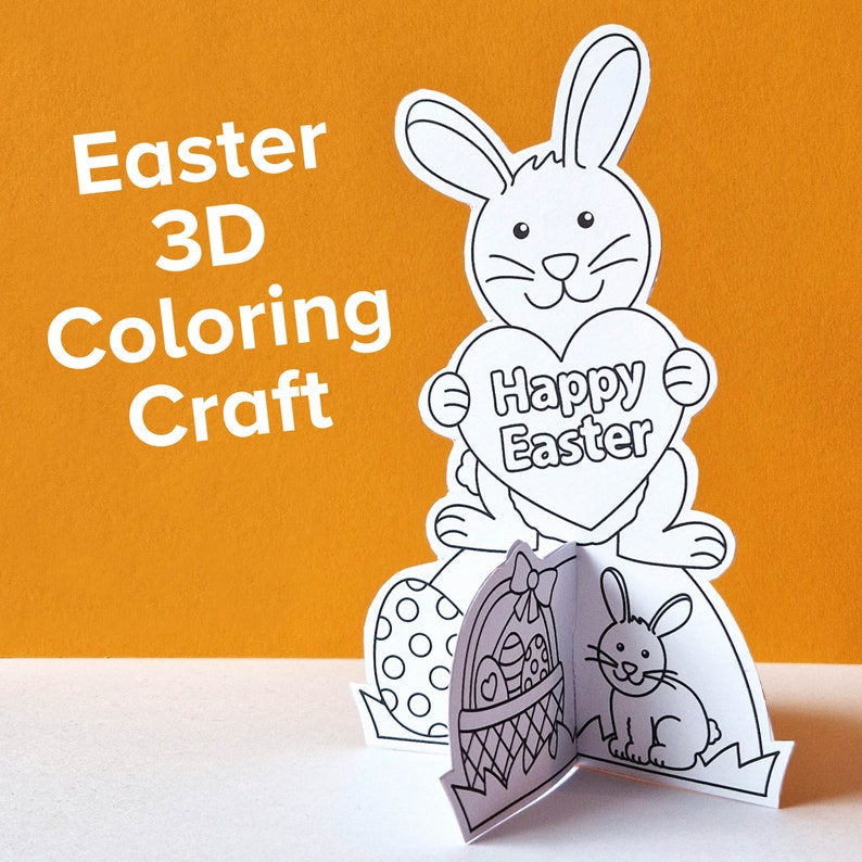 Easter Bunny 3D Greetings Card Craft, Cute Rabbit Cut-out & Color Model ...