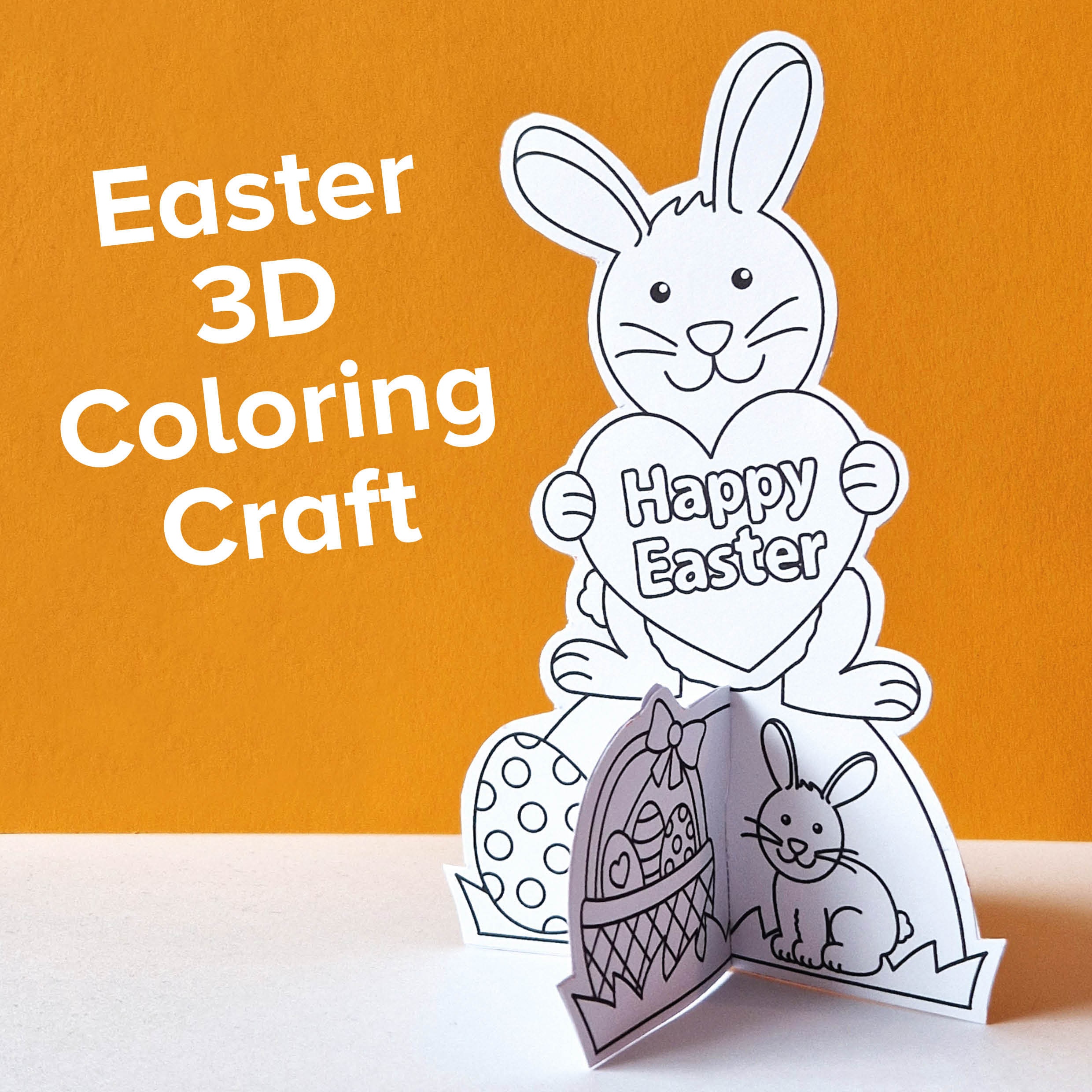 Easter Bunny 3D Greetings Card Craft, Cute Rabbit Cut-out & Color Model ...