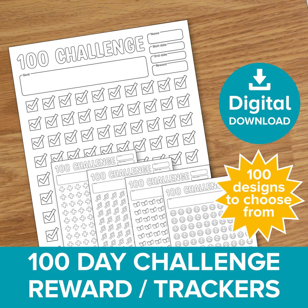 100 Challenge Reward Trackers, 1-a-day Motivational Mindset Coloring ...