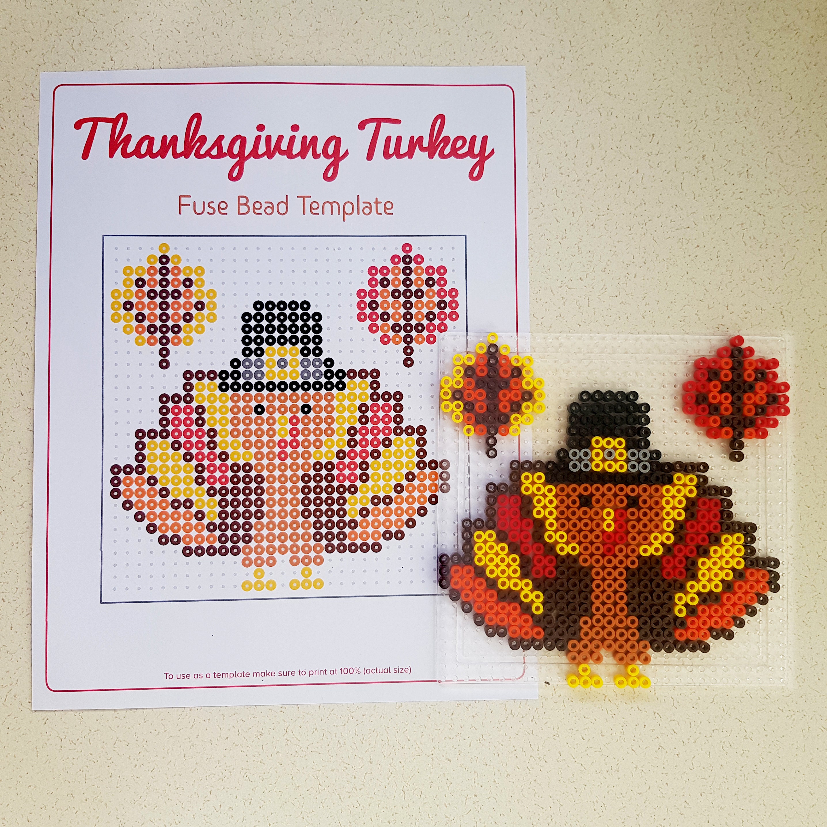 Thanksgiving Fuse Bead Template, Hama Perler Pyssla Beads Turkey Craft ...