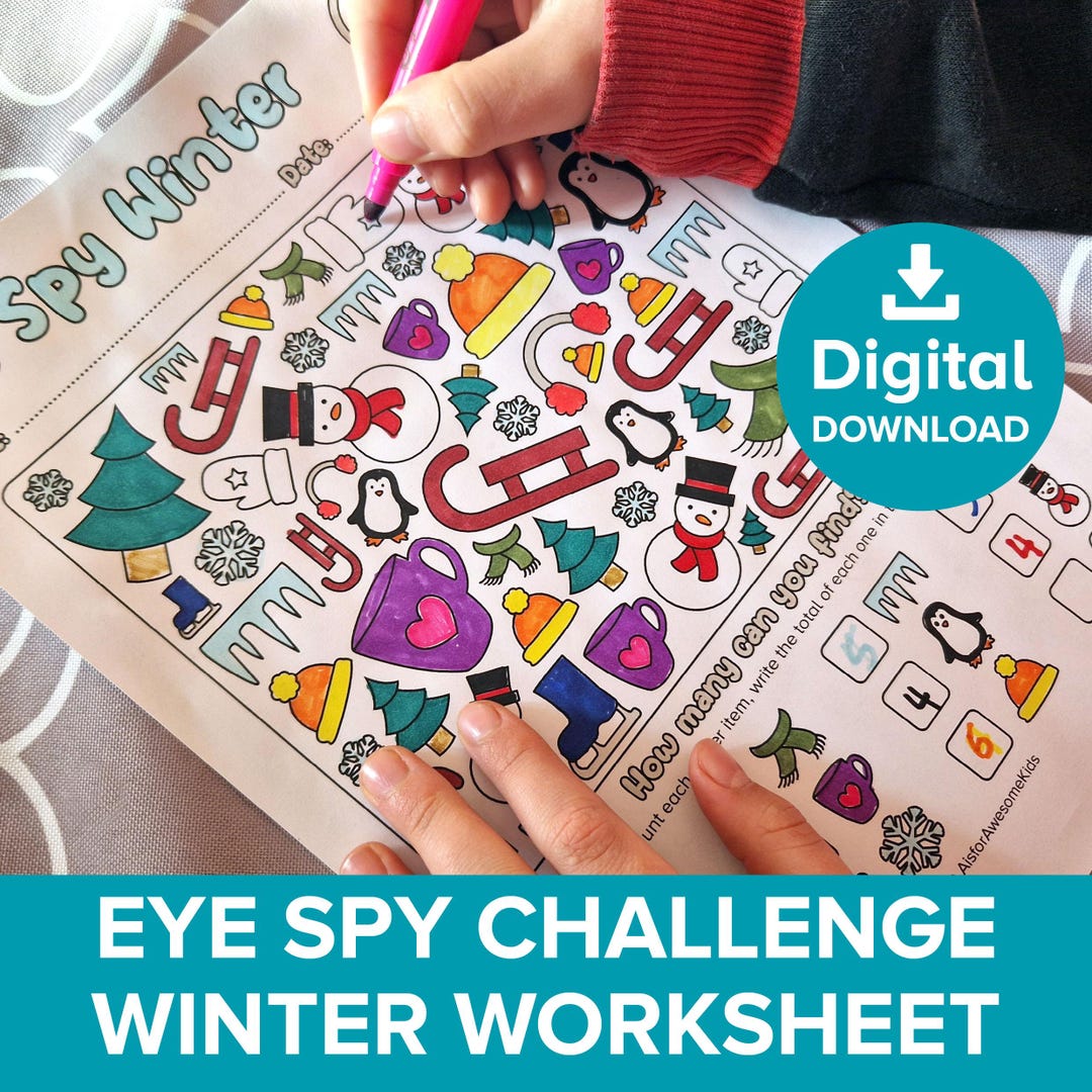Winter Eye Spy Worksheet, Kids Christmas Spot & Color Challenge, Xmas ...