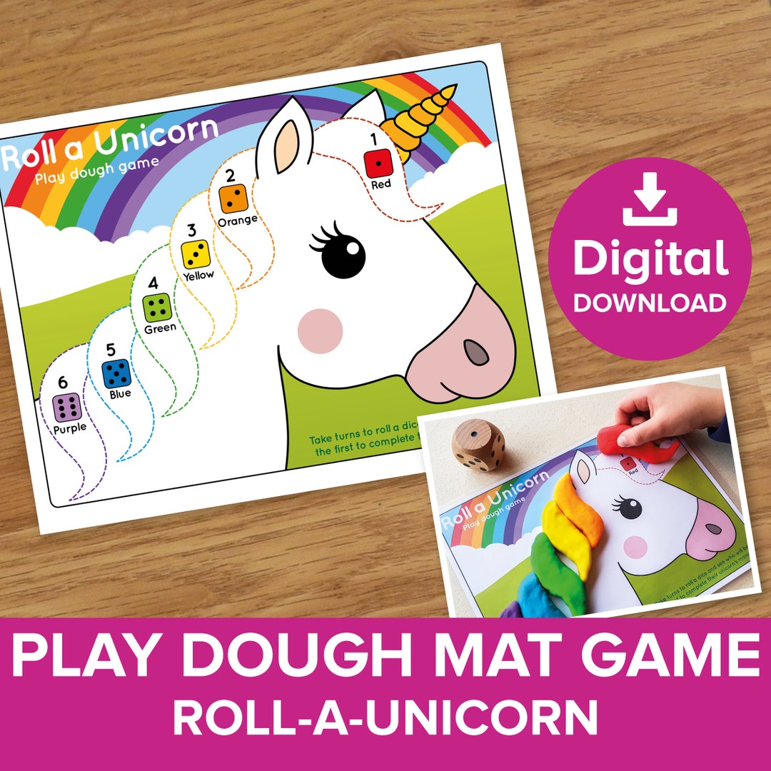 Roll a Unicorn Play Dough Mat Dice Game Kids Rainbow - Etsy