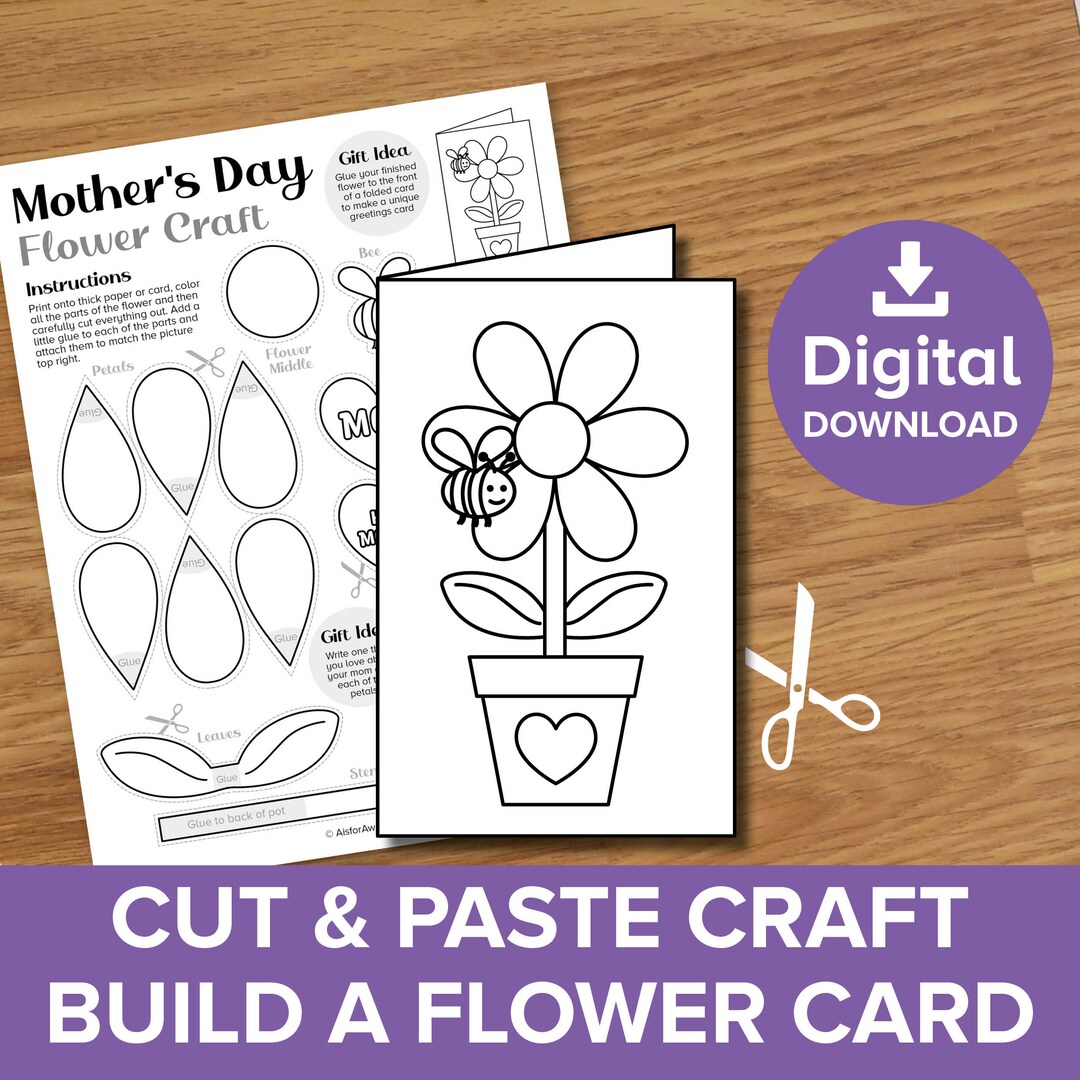 Manualidad para cortar y pegar flores del Día de la Madre imprimible ...