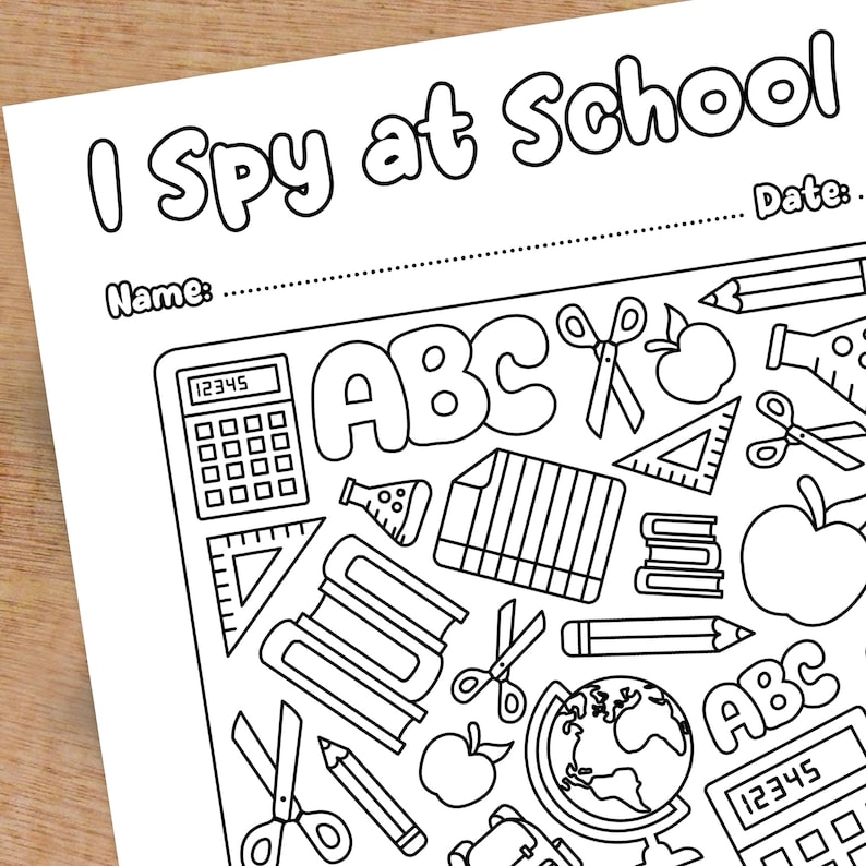 Back to School I Spy Worksheet, Classroom Supplies Eye Spy Color and ...