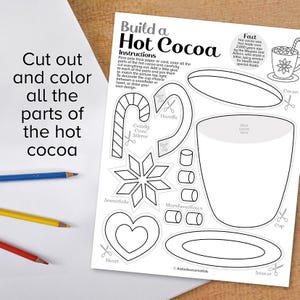 Build a Hot Cocoa Cut & Paste Craft, Christmas Chocolate Drink Coloring ...