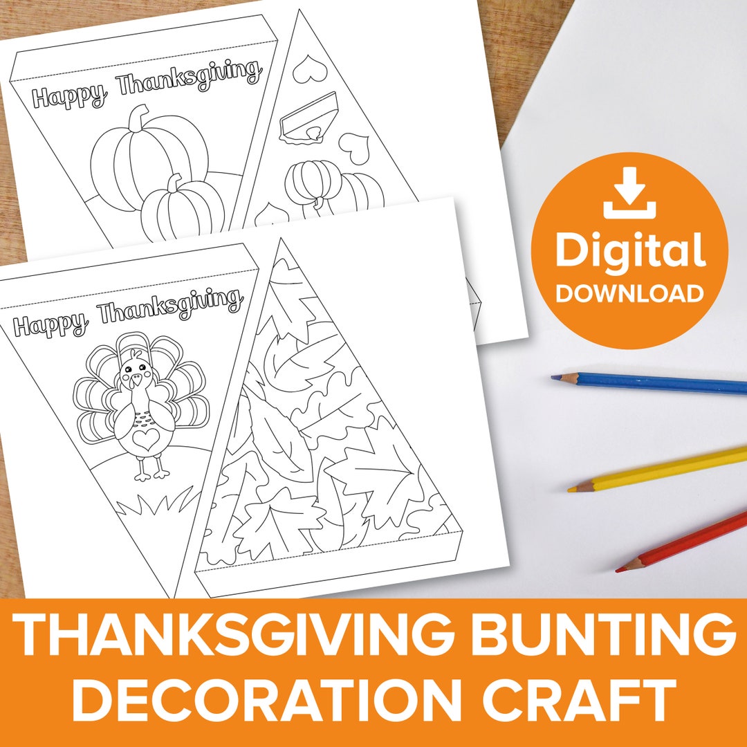 Thanksgiving Bunting Color Your Own, Childrens DIY Print & Colour ...
