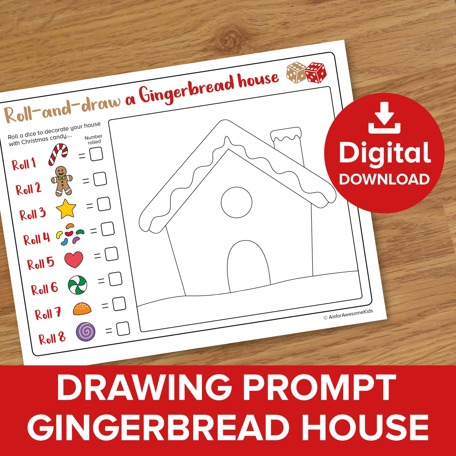 Roll & Draw a Gingerbread House Drawing Prompt Activity, Kids Christmas ...