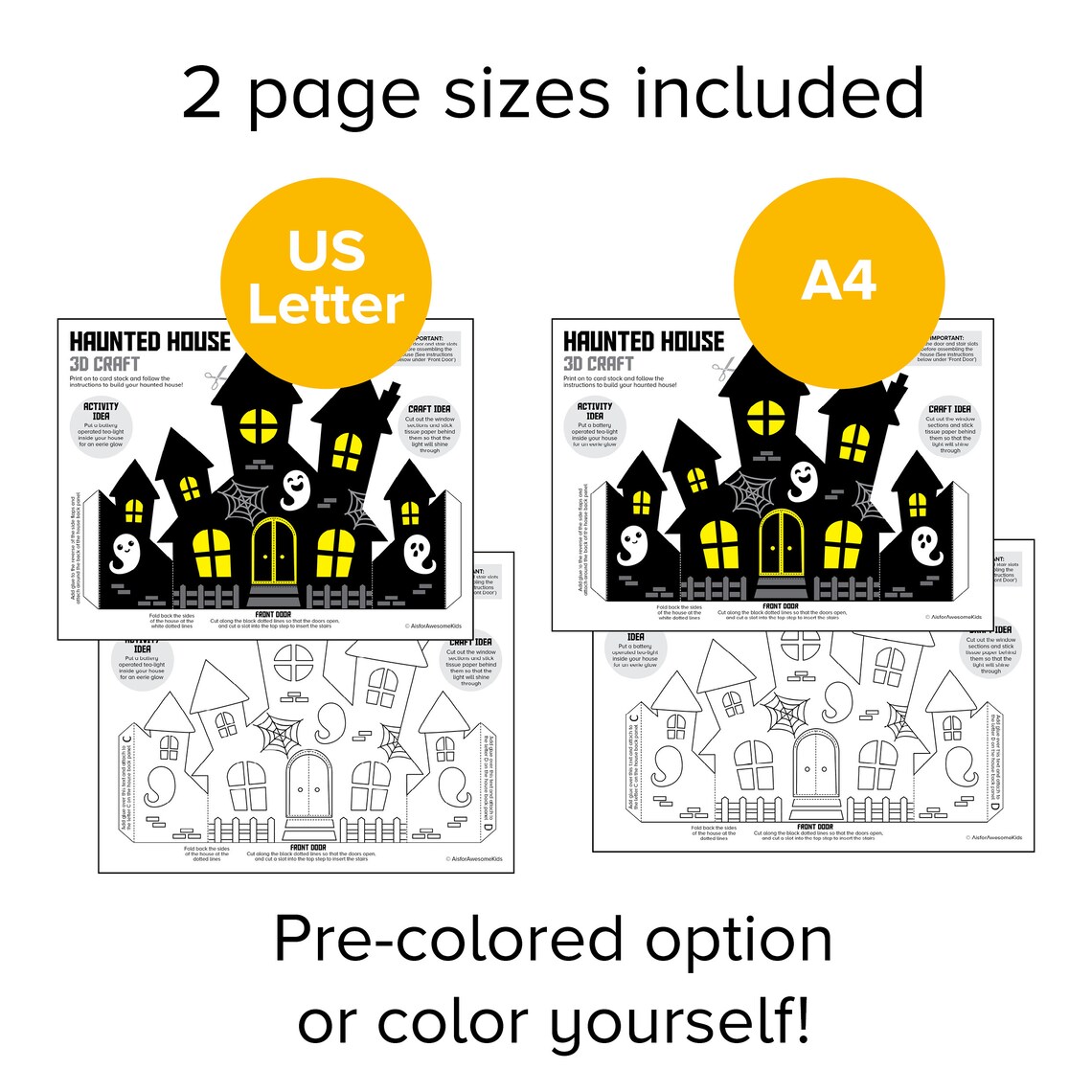 Haunted House 3D Coloring Craft, Halloween Paper Dolls House Tealight ...