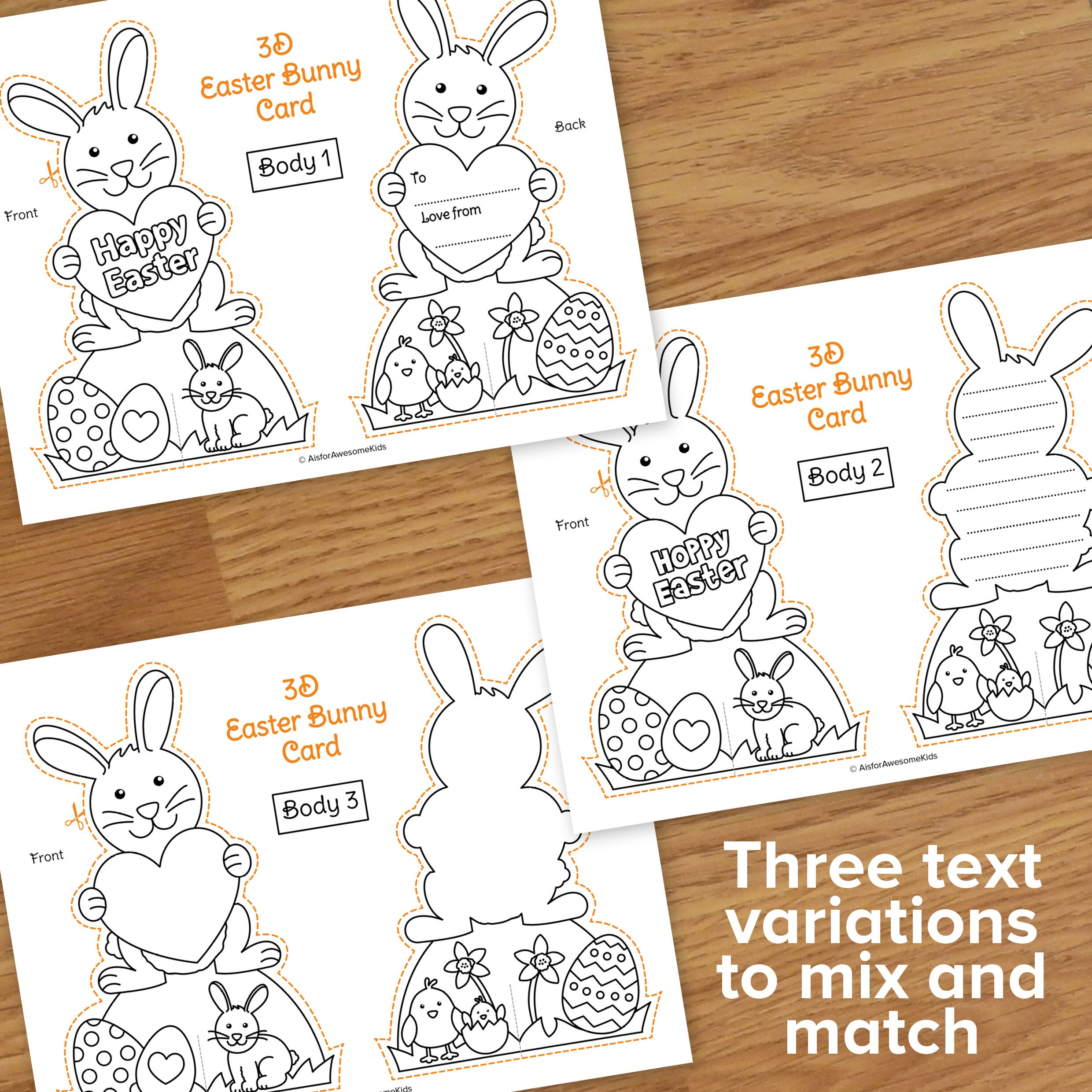 Easter Bunny 3D Greetings Card Craft, Cute Rabbit Cut-out & Color Model ...